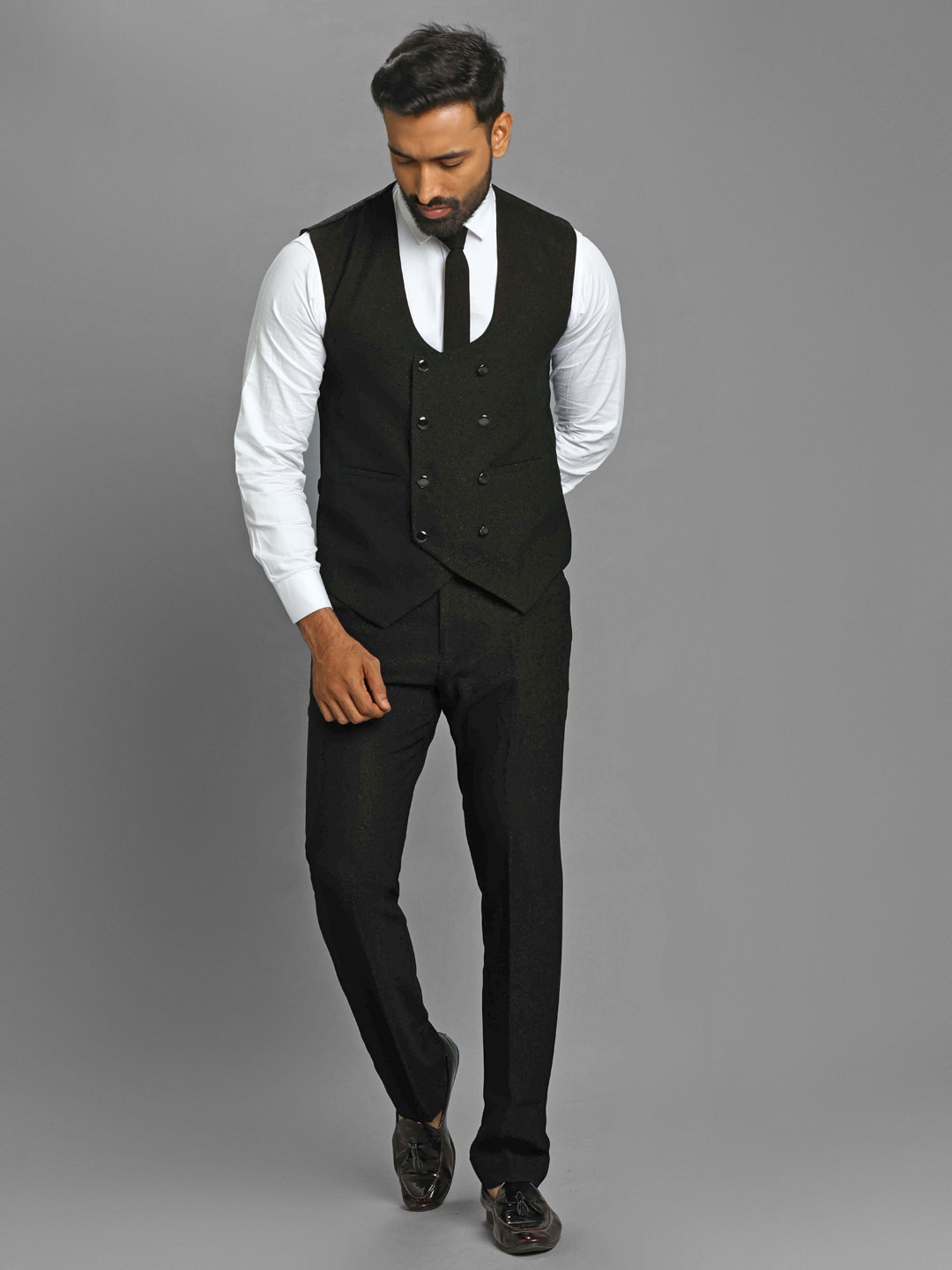 Candidmen: Rent/Buy - Black Heavy Embroidered Left Shoulder Suit