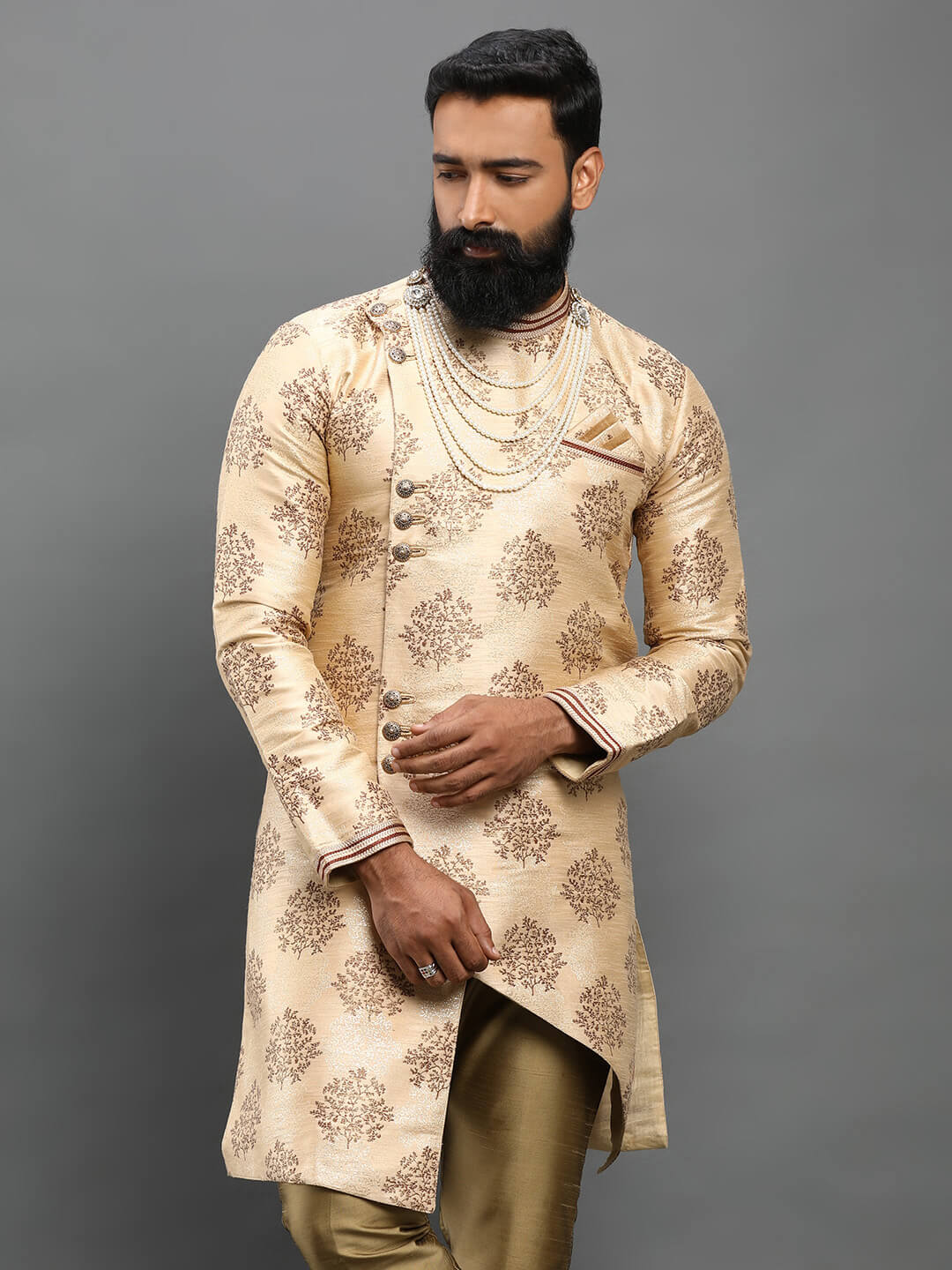 Rent/Buy Cream Cross Button IndoWestern | Home Trial | Free Delivery ...