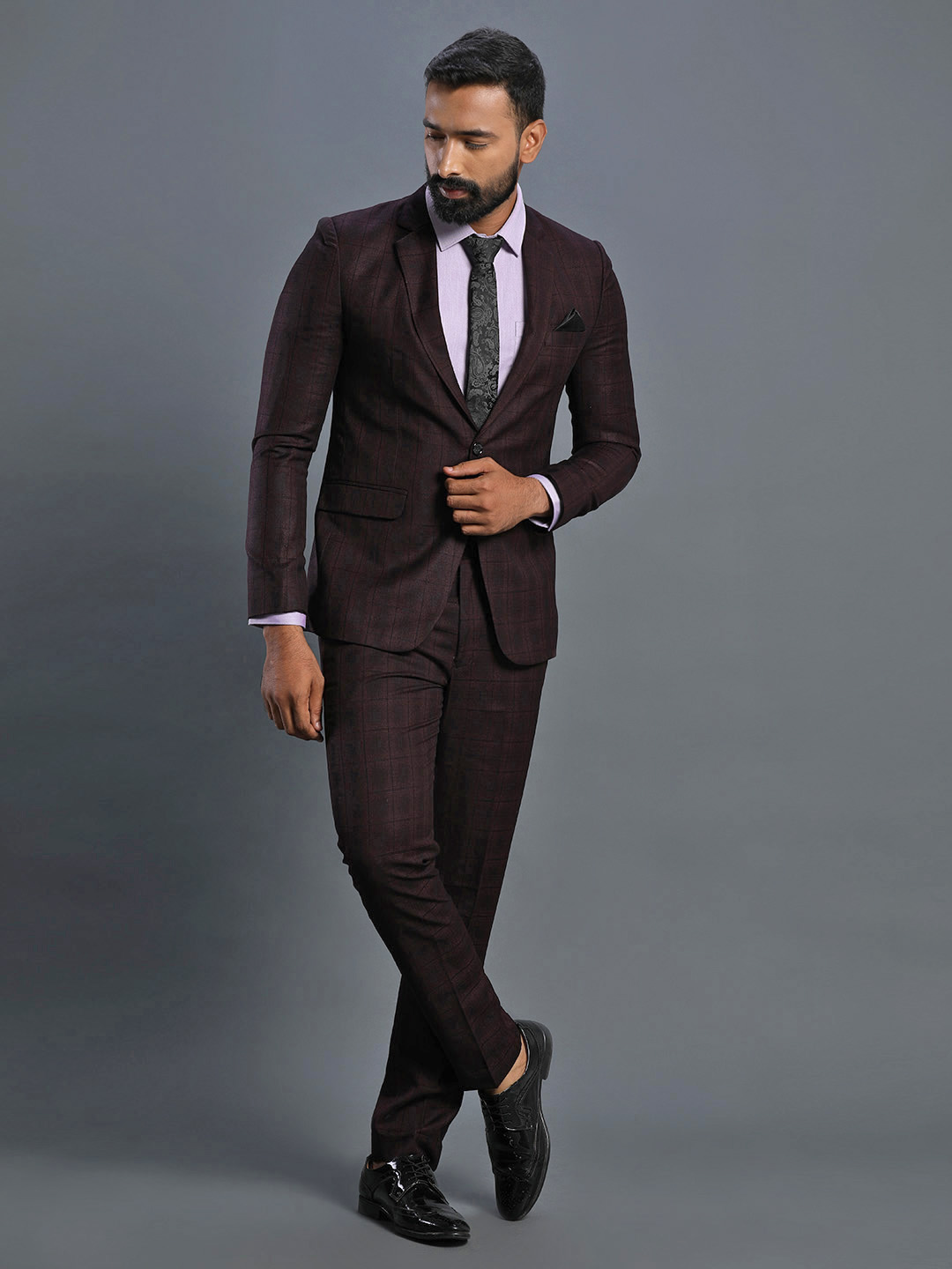 Rent/Buy Dark Maroon Checks 2 piece Suit | Home Trial | Free Delivery ...