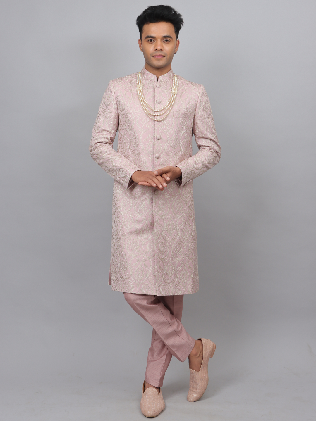 Rent Gold Threaded Pink Sherwani for Grooms | CandidMen