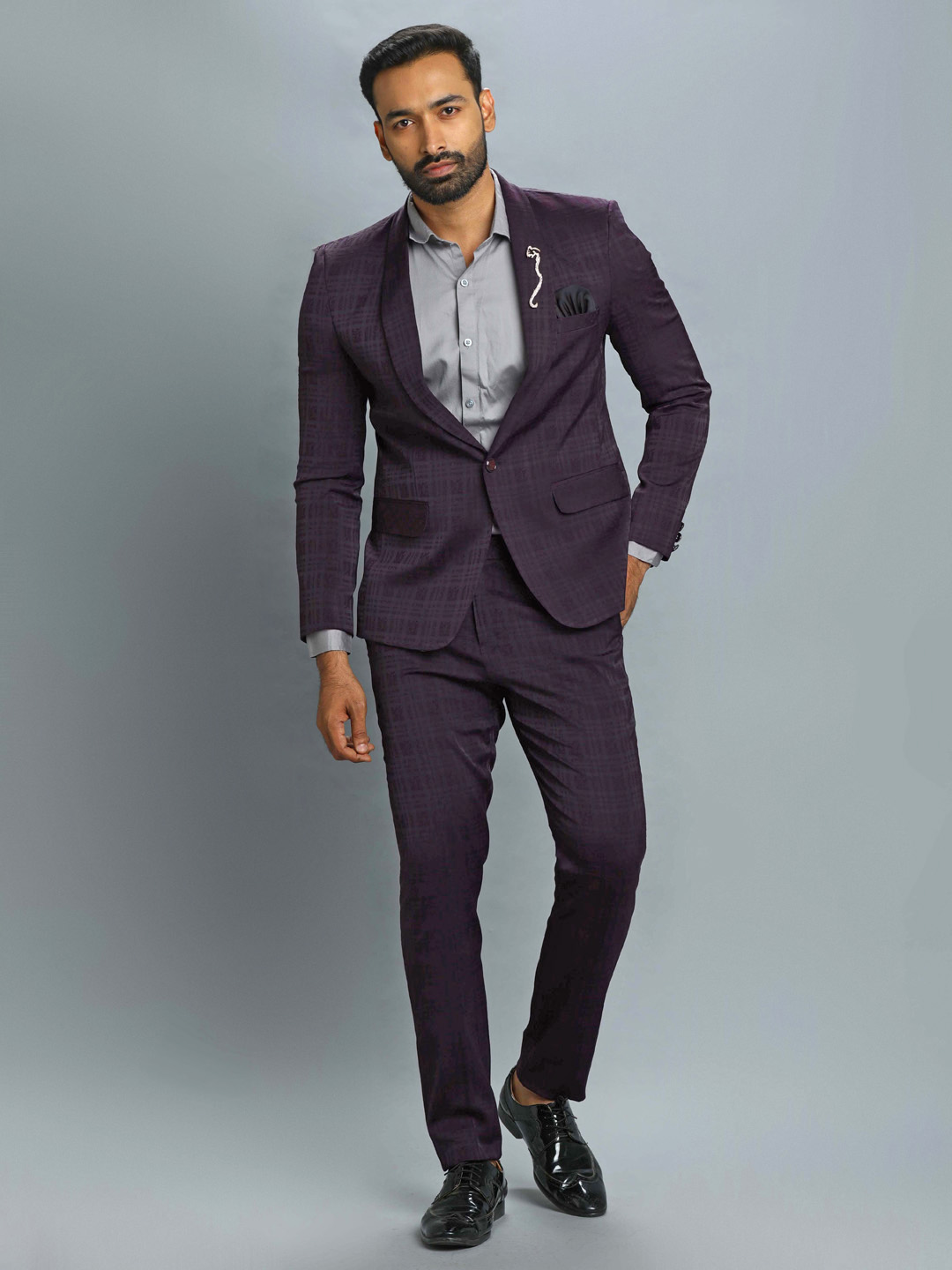 Rent/Buy Maroon Print Subtle Checks 2 Piece Suit | Home Trial | Free ...