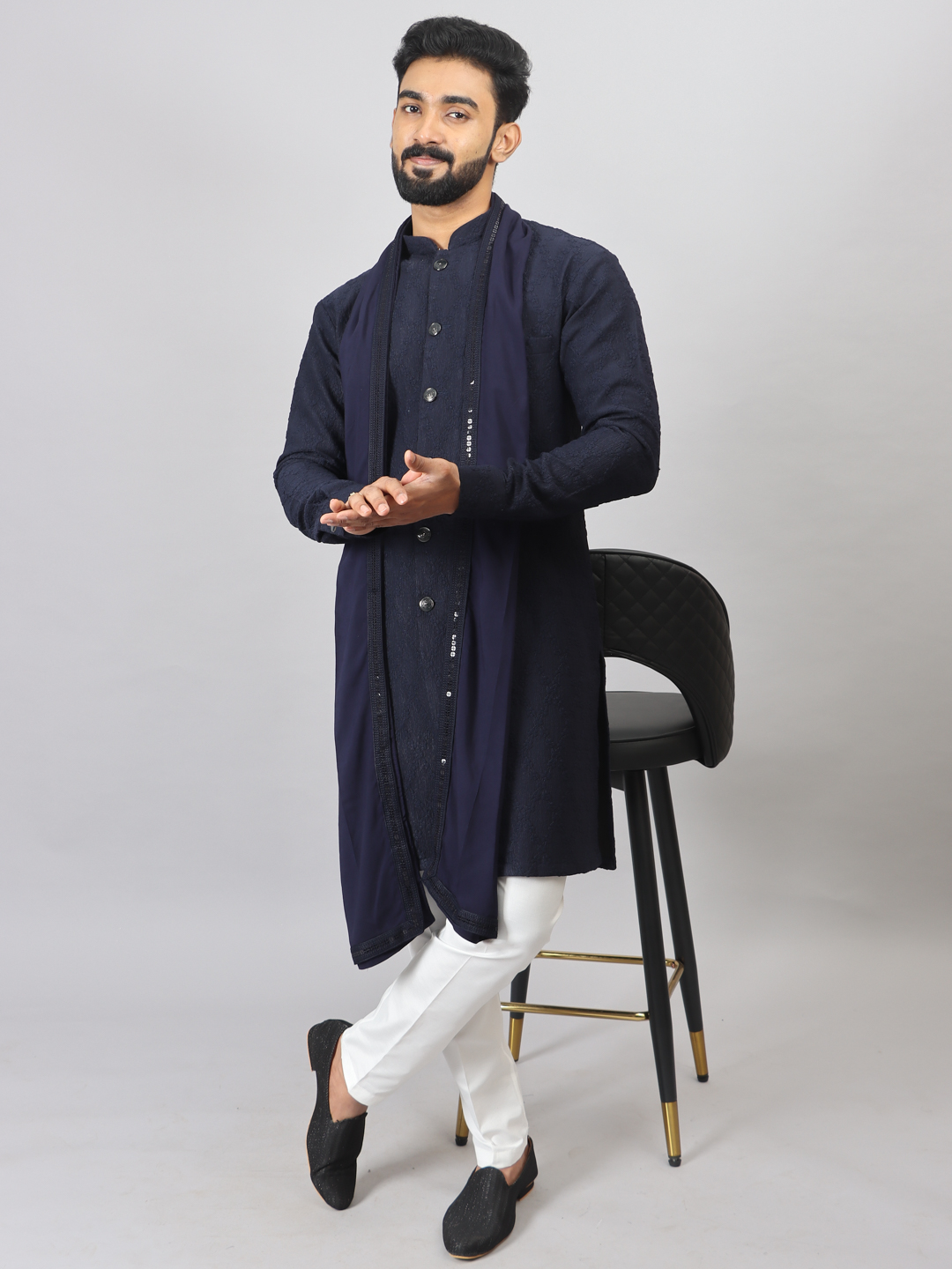 Rent Navy Blue Kurta with Dupatta Set – Royal & Elegant