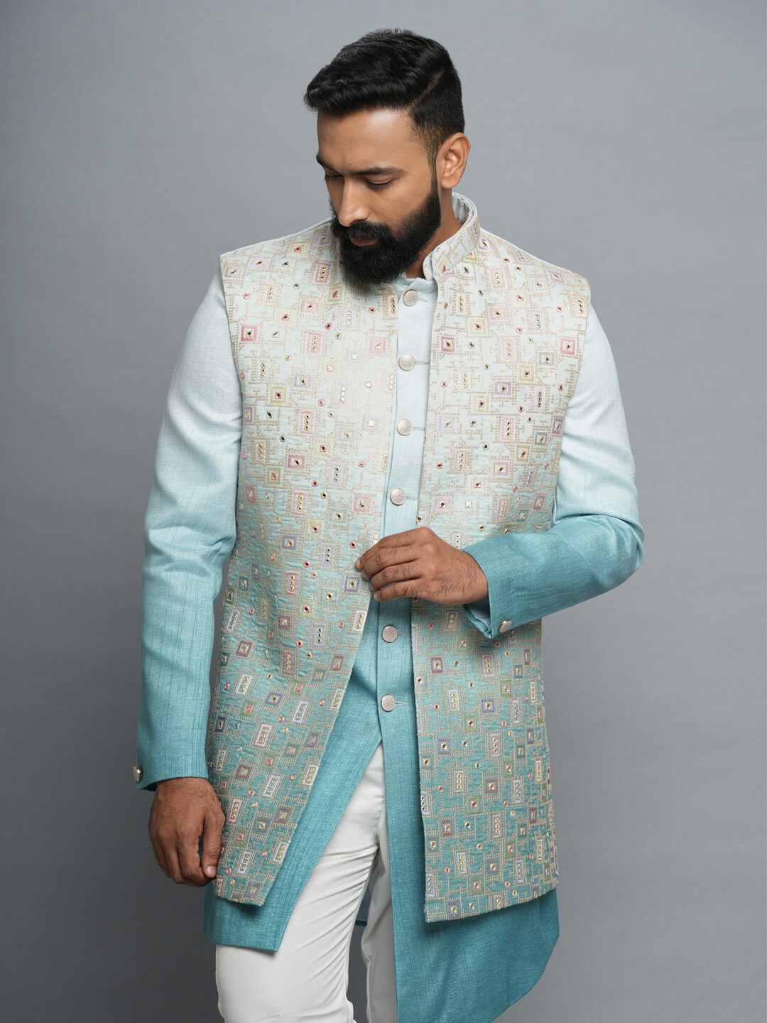 Rent/Buy Shaded Blue Kurta Pyjama Bandi Set | Home Trial | Free ...