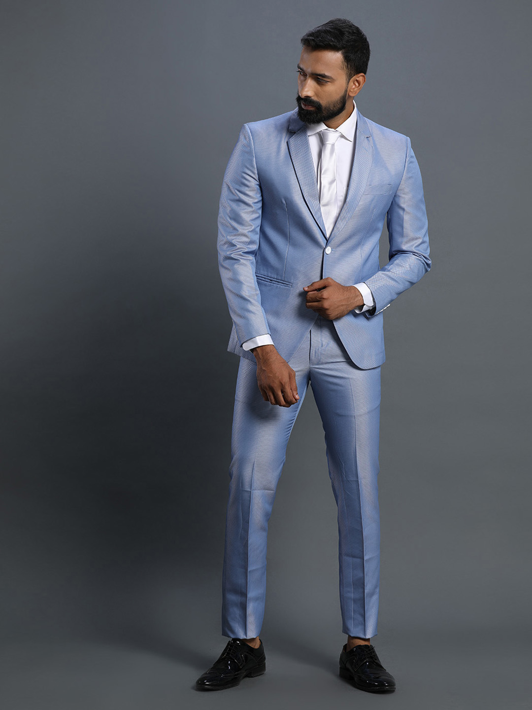 Rent/Buy Shiny Sky Blue Textured Suit | Home Trial | Free Delivery ...